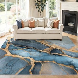 Generic Gris-Vert Tapis Salon Petit Tapis, 160 x 230 cm Paillasson Interieur Entree Antid&eacute;rapant, Moderne Luxueux en Marbre Incurv&eacute; Decoration Maison Grand Ca