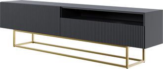 Selsey TV Schrank Board Sideboard Fernsehtisch Fernsehschrank 175 cm Goldene Beine Mit Offenem Fach Gefr&auml;ste Front Schwarz Veldio