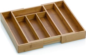 KELA Bambus Besteckkasten für Schubladen 28,5-39 x 34 x 5 cm, ausziehbar, Schubladeneinsatz mit 5 oder 7 Fächern, KALMA, Schubladen Organizer Küche