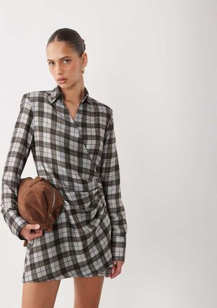 Asos Wickelhemd-Minikleid mit Knopfdetails in blau kariert-Multi