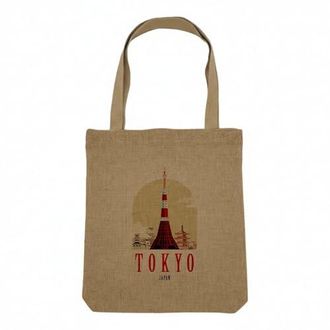 Fabulous Sac Shopping Tote Bag Aspect Lin - Tokyo Japan Illustration Japon Ville Voyage Vacances - Sac de Courses Toile Epaisse 360g Beige Naturel Cabas Port&eacute; 