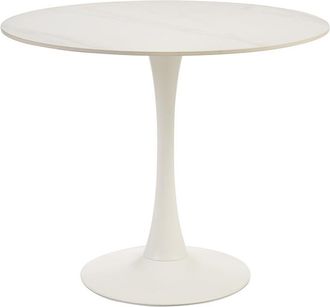 Miliboo Esstisch, rund, Keramik, Weiß und Metall, Durchmesser 90 cm, Malou