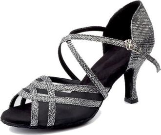 MGM-Joymod Chaussures de Danse Latine Moderne en Maille à Paillettes pour Femme,SM1303 Noir Pailleté de 7,5cm Talon,38.5 EU