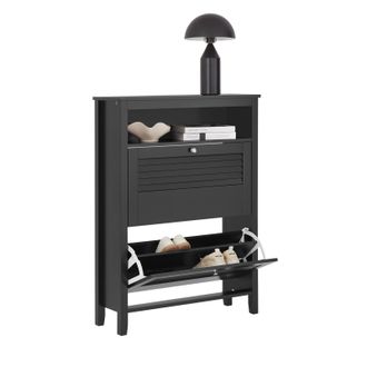 SoBuy Schuhkipper Schuhschrank mit 2 Klappen Schuhablage Schuhregal Schuhkommode Schwarz BHT ca. 80x108x25cm FSR152-SCH