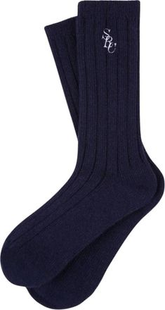 Sporty & Rich Femme, Sous-v&ecirc;tements, Bleu, Taille: ONE Size Ribbed Embroidered Logo Socks