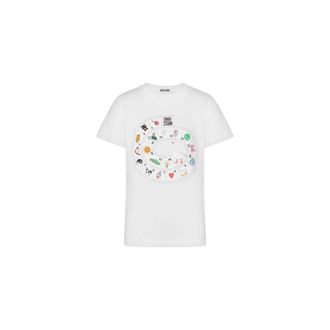 Moschino unisex, Tops, Blanc, Taille: XL T-Shirt en jersey de coton avec imprim&eacute; doie