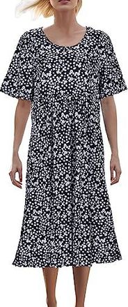 Generic 2026 Robes boh&egrave;me pour femmes, robe &agrave; manches imprim&eacute;es, col rond, courte, ample, poche d&eacute;t&eacute; pour femmes, Noir, XL