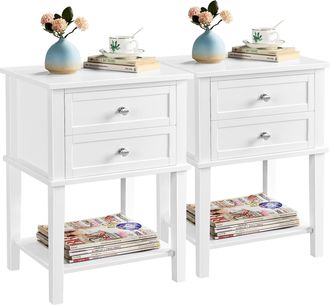 Yaheetech 2X Nachttisch Nachtschrank mit 2 Schubladen und Ablagefach Holz Beistelltisch Sofatisch Nachtkommode Boxspringbett Nachtkonsole, 45x35x61cm