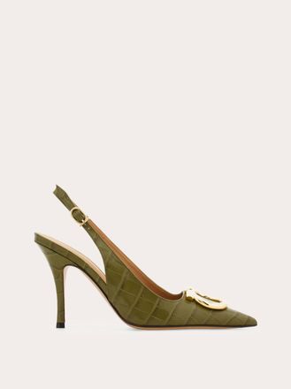 Ferragamo Damen Maxi Gancini Slingback Gr&uuml;n Gr&ouml;&szlig;e 36.5