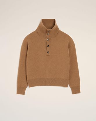 Ami Ami Paris - Pull marron col montant boutonn&eacute; en laine Camel - Taille : XXL - Unisex