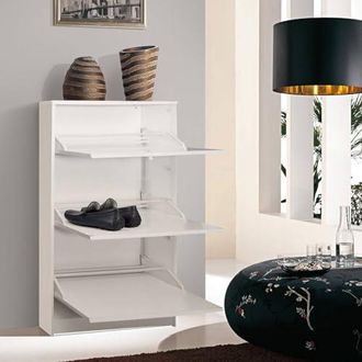 Dmora Schuhschrank mit DREI T&uuml;ren und Klappen aus Holz, Farbe: Wei&szlig;, 62 x 18 x 114 cm