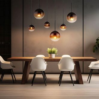 Globo Lighting Pendelleuchte Esszimmerlampe H&auml;ngeleuchte Deckenlampe Wohnzimmerleuchte, Metall Glas amber rauchfarben schwarz, 3x E27 3x G9, 6 Flammig, H 117 cm