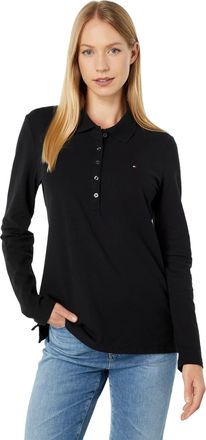 Tommy Hilfiger Damen Langarm Poloshirt, Schwarz, Mittel