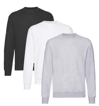 Fruit Of The Loom Herren Classic Set In Sweat, 3 Pack Sweatshirt, 1x Schwarz + 1x Weiss + 1x Grau + 1 HL Kauf Notizblock, 3XL (3er Pack)