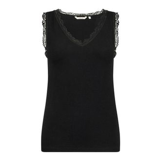 Cream Schwarzes Top mit V-Ausschnitt und Spitzen-Details - - Tops - Damen - Schwarzk - 2XL
