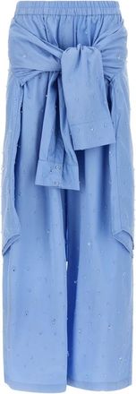 Giuseppe Di Morabito Femme, Pantalons, Bleu, Taille: 36 FR Pantalon en popeline de coton avec application de cristaux