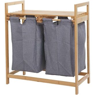 Hhg neuwertig] W&auml;schesammler 731, Laundry W&auml;schesortierer W&auml;schekorb W&auml;schebeh&auml;lter, Bambus 2 F&auml;cher 74x64x33cm 70l dunkelgrau