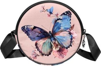 Generic Petit sac &agrave; bandouli&egrave;re rond pour femme, motif papillon artistique, sac &agrave; dos avec fermeture &eacute;clair, bretelles r&eacute;glables, sac &agrave; main rond d&eacute;contract&eacute; 