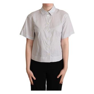 Dolce & Gabbana Femme, Blouses et Chemises, Gris, Taille: 38 FR Chemise à Pois Blancs Gris avec Col et Boutons