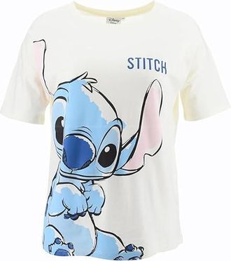 Disney Stitch T-shirt en coton doux à manches courtes pour femme et adolescent, blanc, S