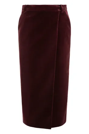 Saint Laurent Womens Velvet Skirt - Wine Cotton