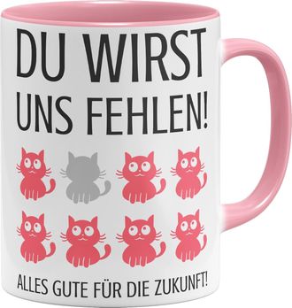 OM3 Du wirst uns fehlen Kaffee-Tasse mit Spruch - Abschiedsgeschenk Kollegen zum Abschied Jobwechsel - Keramik Becher - 11oz 325ml - Beidseitig Bedruckt -