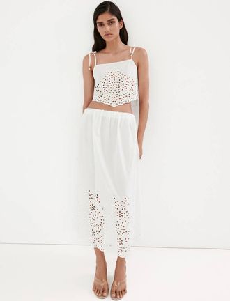 Mango Midirock mit Stickereidetails cremewei&szlig; - Damen - S - MANGO