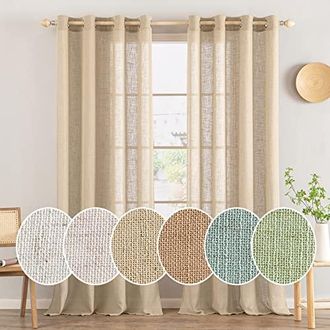 Miulee Lot de 2 Rideaux en Lin Translucide avec Oeillets Rideaux Modernes pour Deux Portes de Balcon pour Salon Chambre &agrave; Coucher HxL 260x140 cm Kaki
