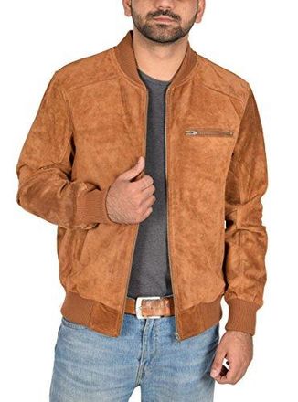 House Of Leather Hommes Classique Fit Baseball Véritable Cuir de Suède Doux Bomber Veste Reg Bronzer (L)