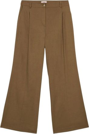 Oltre Femme, Pantalons, Vert, Taille: 40 FR Pantalon palazzo en mélange de lin