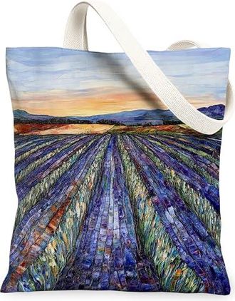 Generic Sac fourre-tout en toile r&eacute;utilisable avec motif de pervenche printani&egrave;re pour le shopping, 33 x 38,1 cm, sac d&eacute;picerie r&eacute;utilisable pour femme, paysa