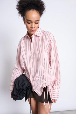 JAN 'N JUNE Damen vegan Bluse Ziba Gerafft Zartrosa Gestreift