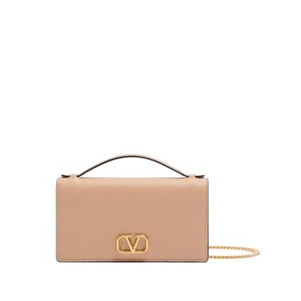 Valentino Garavani VLogo Signature Grainy Calfskin Wallet With Chain