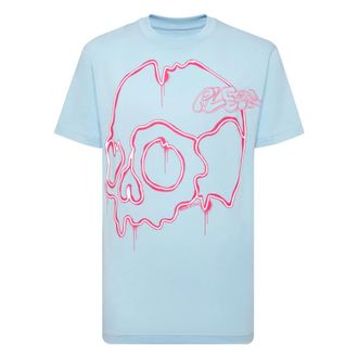 Philipp Plein T-shirt Round Neck SS Dripping Skull - - Tops - Herren - Blau - 4XL