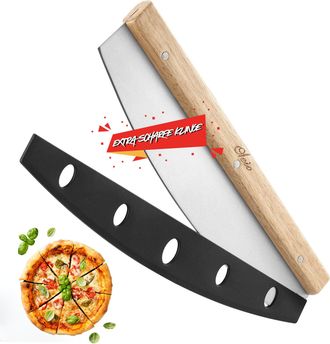 Oleio Oleio Pizzaschneider 35 cm aus Edelstahl I Pizzamesser mit scharfer Klinge, effektiver als Pizzaroller I Klingenschutz & Griff aus Kautschukholz I Piz
