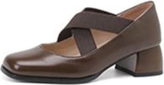 Generic Femmes Chic Carré À Bout Fermé Pompes Sangle Entrecroisée Décor Talons Bas Bloc Glisser sur Bureau Élégant Chaussures Décontractées Quotidiennes,Marro