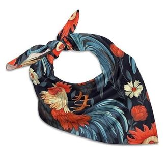 Generic Écharpe carrée en soie légère avec motif coq et fleur de coq pour cheveux, foulard respirant, cadeau pour homme et femme, multicolore, 46x46cm