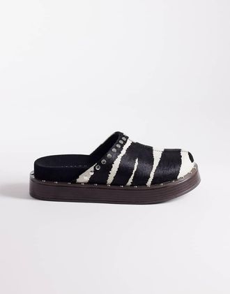 Asos Marvel - Mules clout&eacute;es en cuir v&eacute;ritable de qualit&eacute; sup&eacute;rieure &agrave; z&eacute;brures-Multicolore