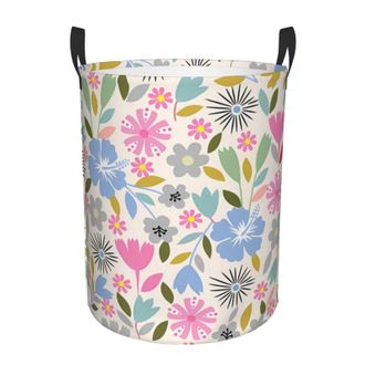 Generic Farbenfroher Hibiskus Korb Aufbewahrung Rund W&auml;schekorb Mit Henkel W&auml;schebeh&auml;lter F&uuml;r Badezimmer Lagerung Kleidung