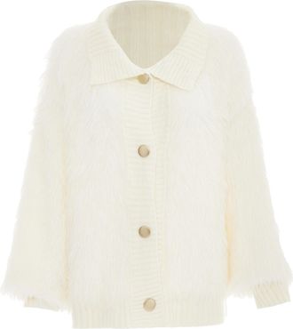 Faina Strickjacke Damen Wollwei&szlig;