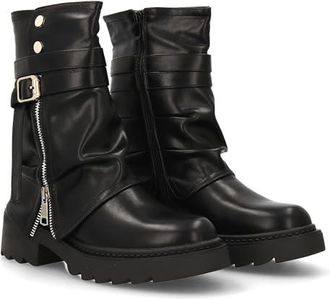 Shoes & Blues Bottine de motard avec fermeture éclair latérale décorative, imprimé uni et plateforme confortable. Fermeture à glissière et design moderne. Idéales p