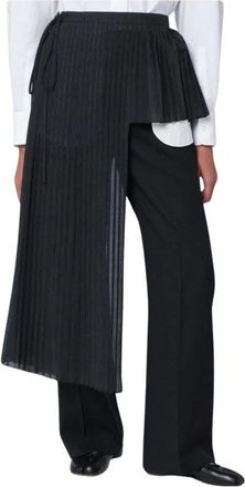 Mark Kenly Domino Tan Pantalon large &agrave; superposition pliss&eacute;e asym&eacute;trique - Femme - Pantalons - Gris - Taille: 34 FR