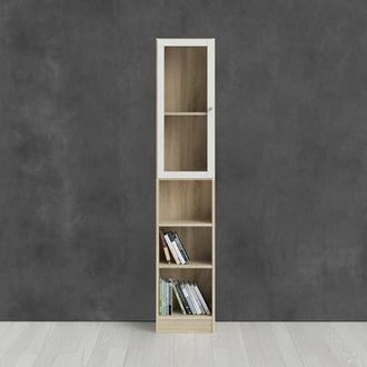 Dmora B&uuml;cherregal Alberte, B&uuml;roregal, Mobiler Buchhalter, B&uuml;cherbrett, 41x28 h203 cm, Eiche und Wei&szlig;