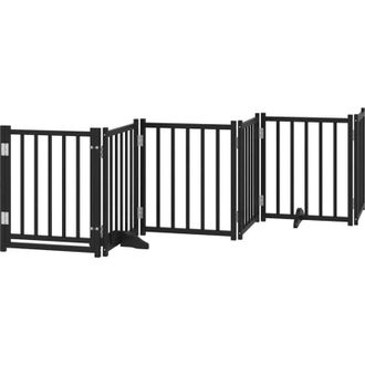 vidaXL 6-tlg. Hundetor mit Tür Faltbar Schwarz 300 cm Massivholz Tanne vidaXL