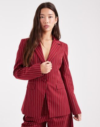 Miss Selfridge Blazer densemble cintr&eacute; &agrave; fines rayures - Bordeaux-Rouge