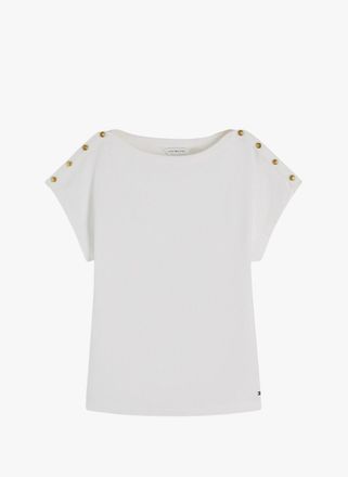 Tommy Hilfiger T-shirt &agrave; manches tombantes &agrave; boutons d&eacute;coratifs en coton