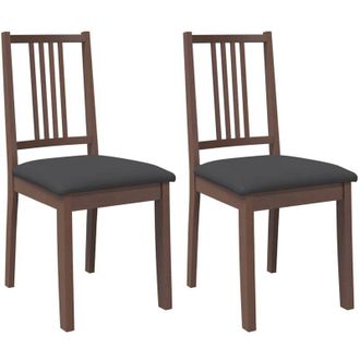 vidaXL Esszimmerst&uuml;hle mit Kissen 2 Stk. Braun Massivholz Gummibaum - Vidaxl