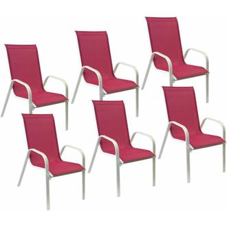 Happy Garden Happy Garden - Lot de 6 chaises marbella en textil&egrave;ne rose - aluminium blanc