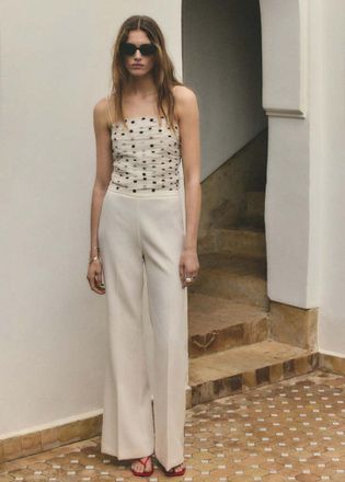 Mango Top fronc&eacute; &agrave; pois &eacute;cru - Femme - XS - MANGO