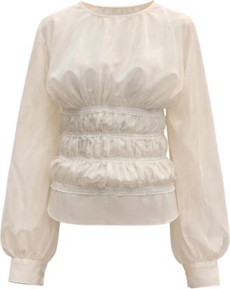 Souvenir Femme, Blouses et Chemises, Beige, Taille: 40 FR Blouse en mousseline avec d&eacute;tail drap&eacute; sur le devant